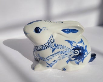 Blue and White Porcelain Bunny - Etsy