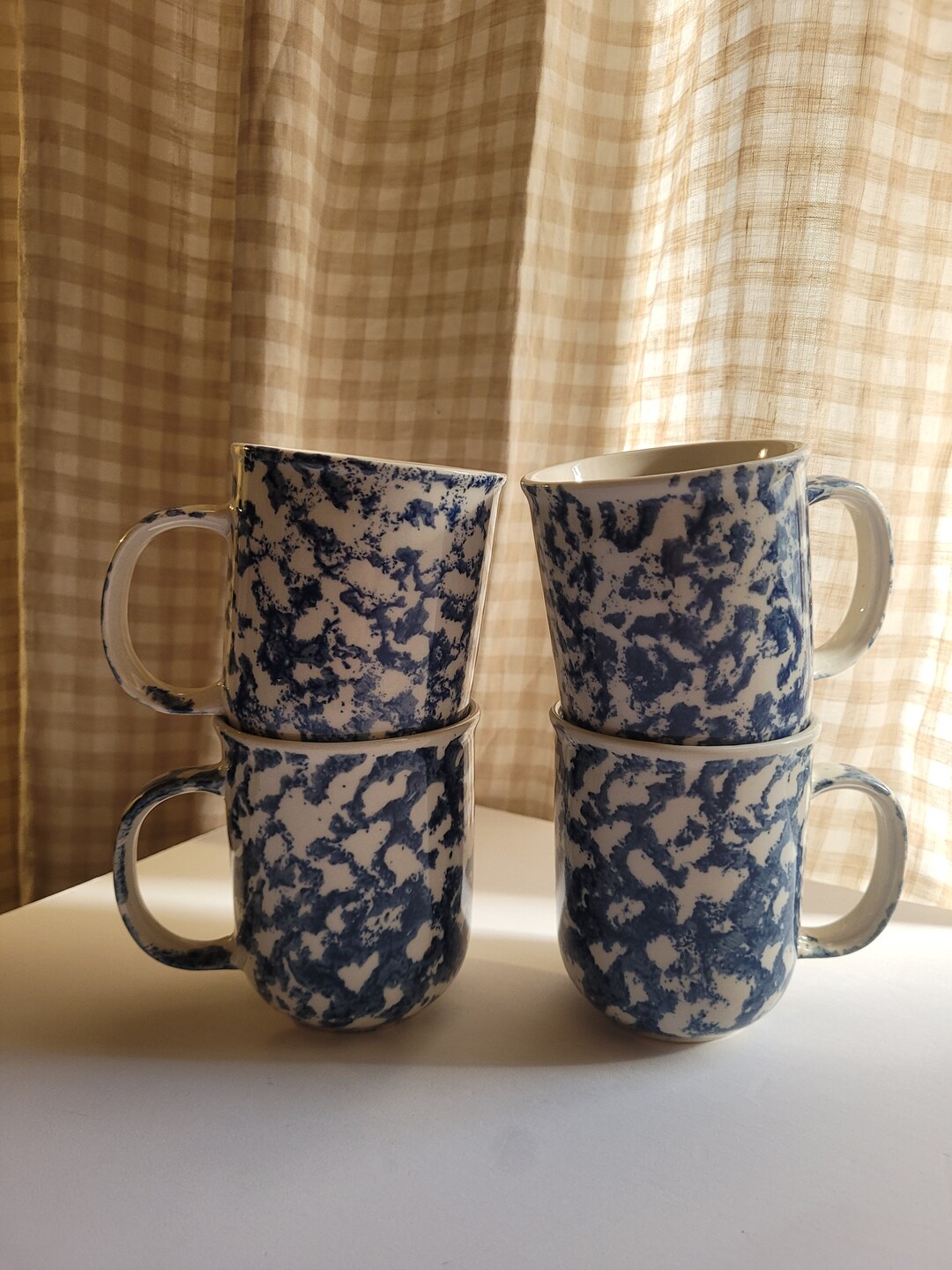 Vintage Blue and White Spongeware Mugs by Tienshan Folk Craft Set of 4 ...