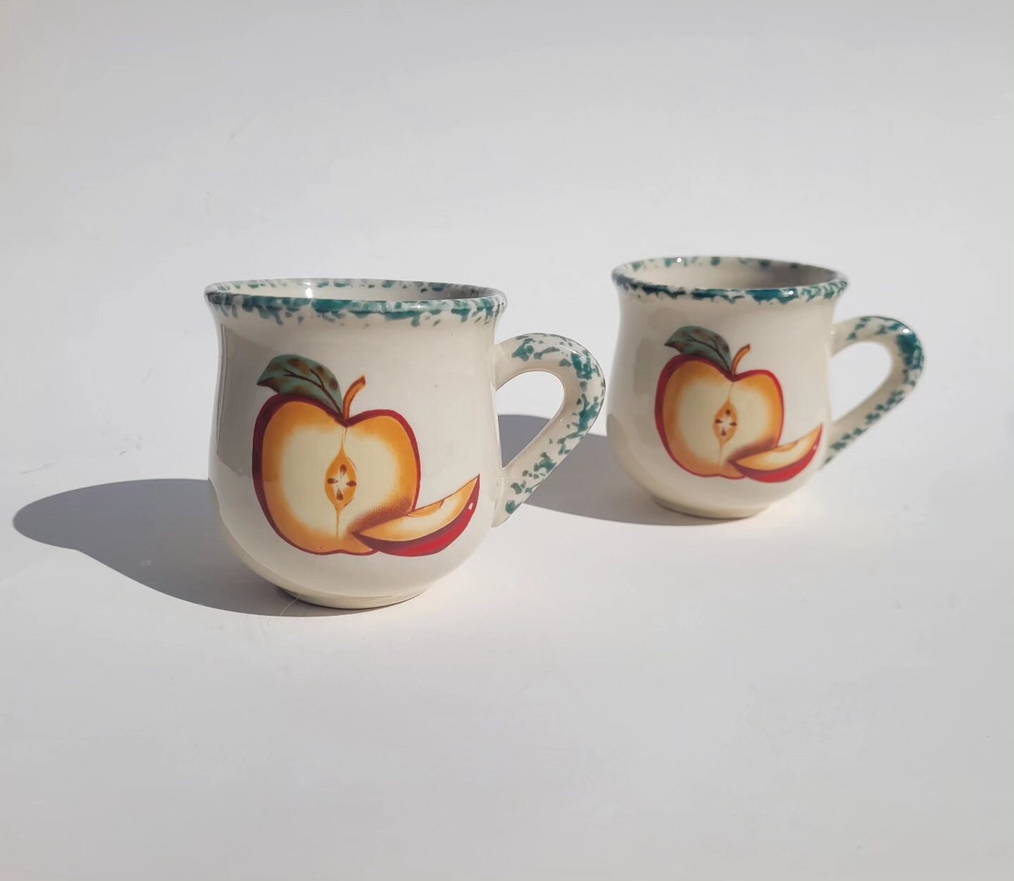 Vintage Ceramic Apple Mugs With Green Speckle - Etsy