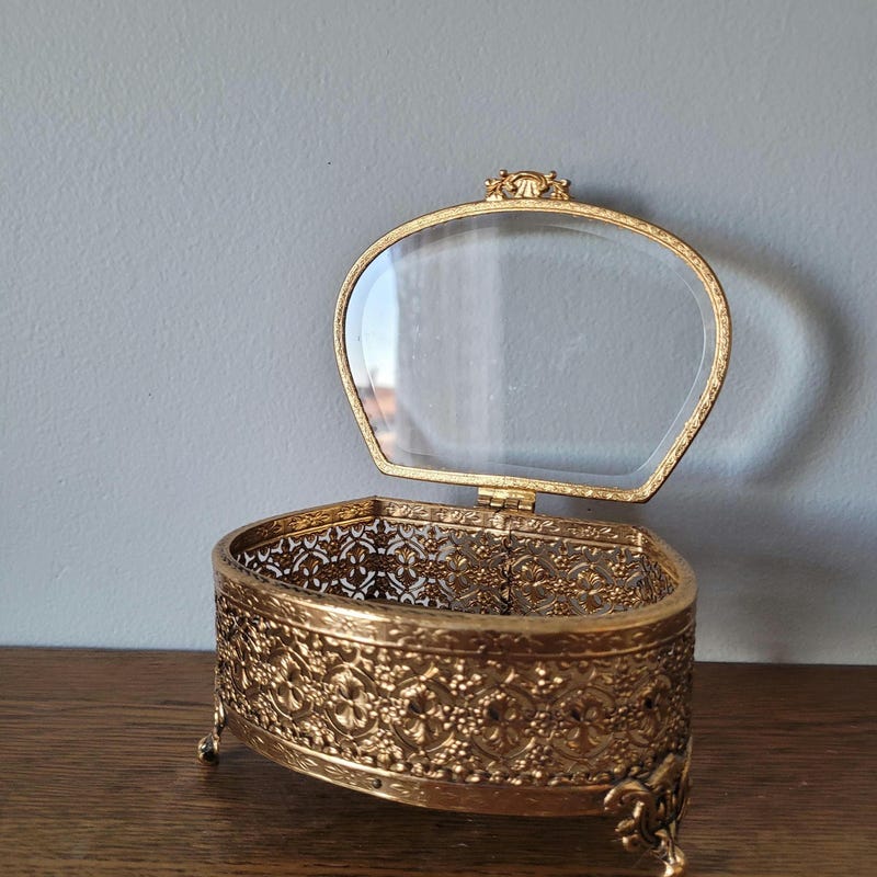 Gold Glass Jewelry Box - Etsy