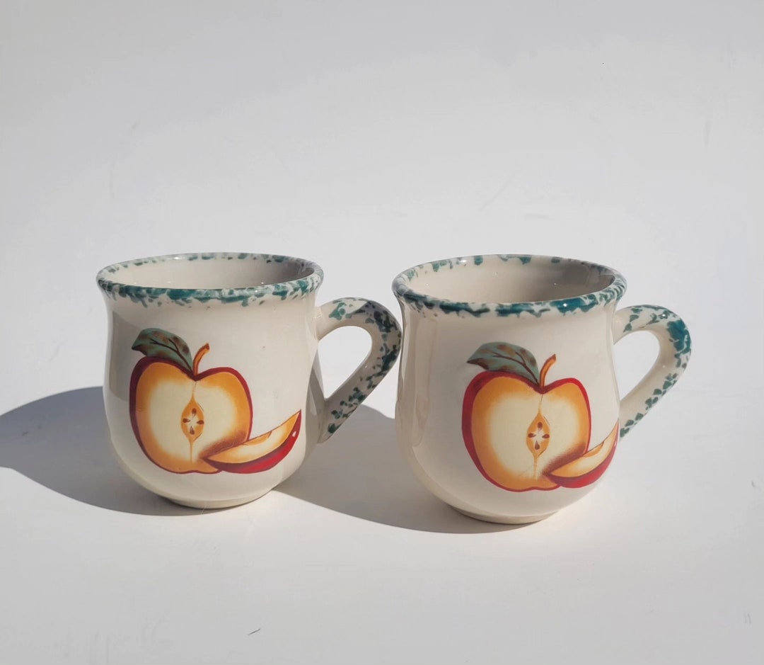 Vintage Ceramic Apple Mugs With Green Speckle - Etsy