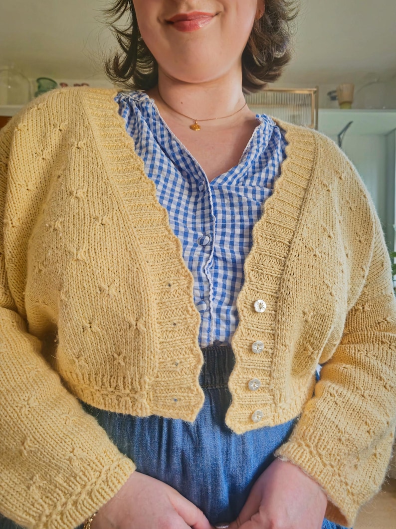 Top Down Drop Shoulder Cardigan With Cabled Flower Details and ...