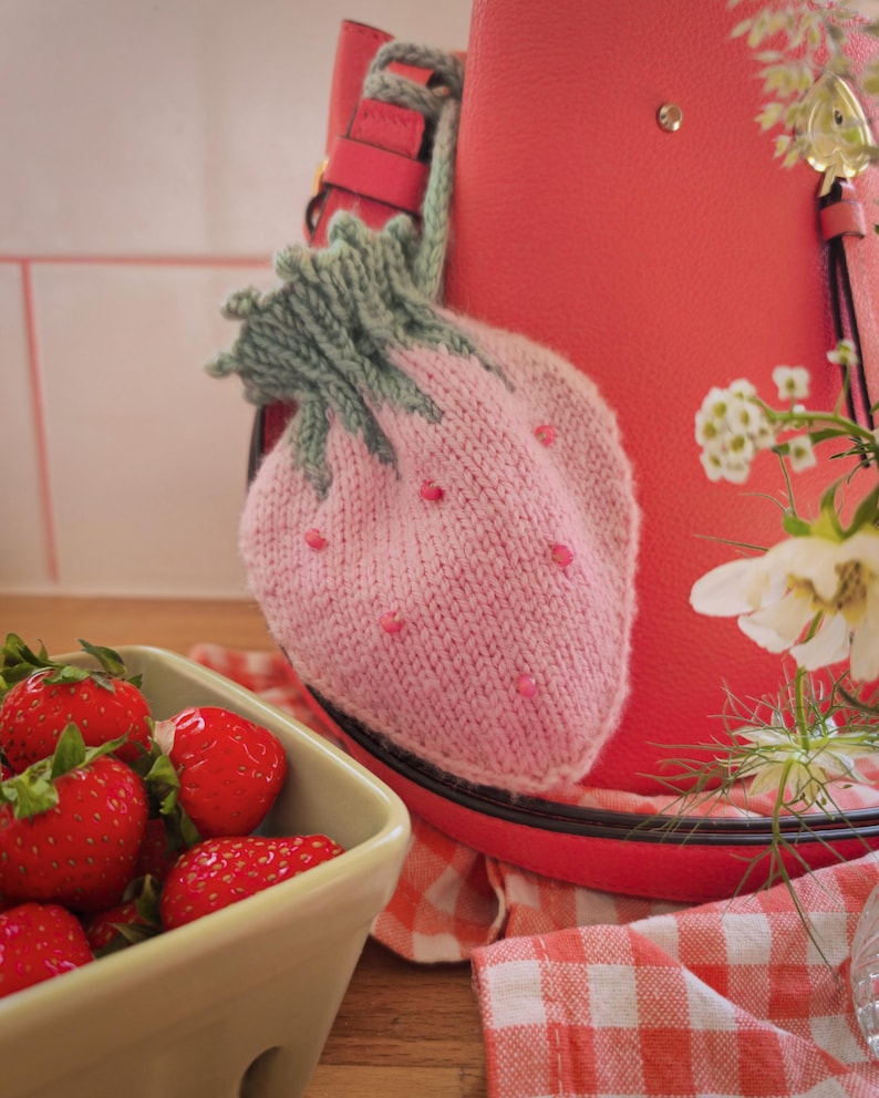 Simple Strawberry Pouch Bag Charm Knitting Pattern for DK Weight Yarn ...