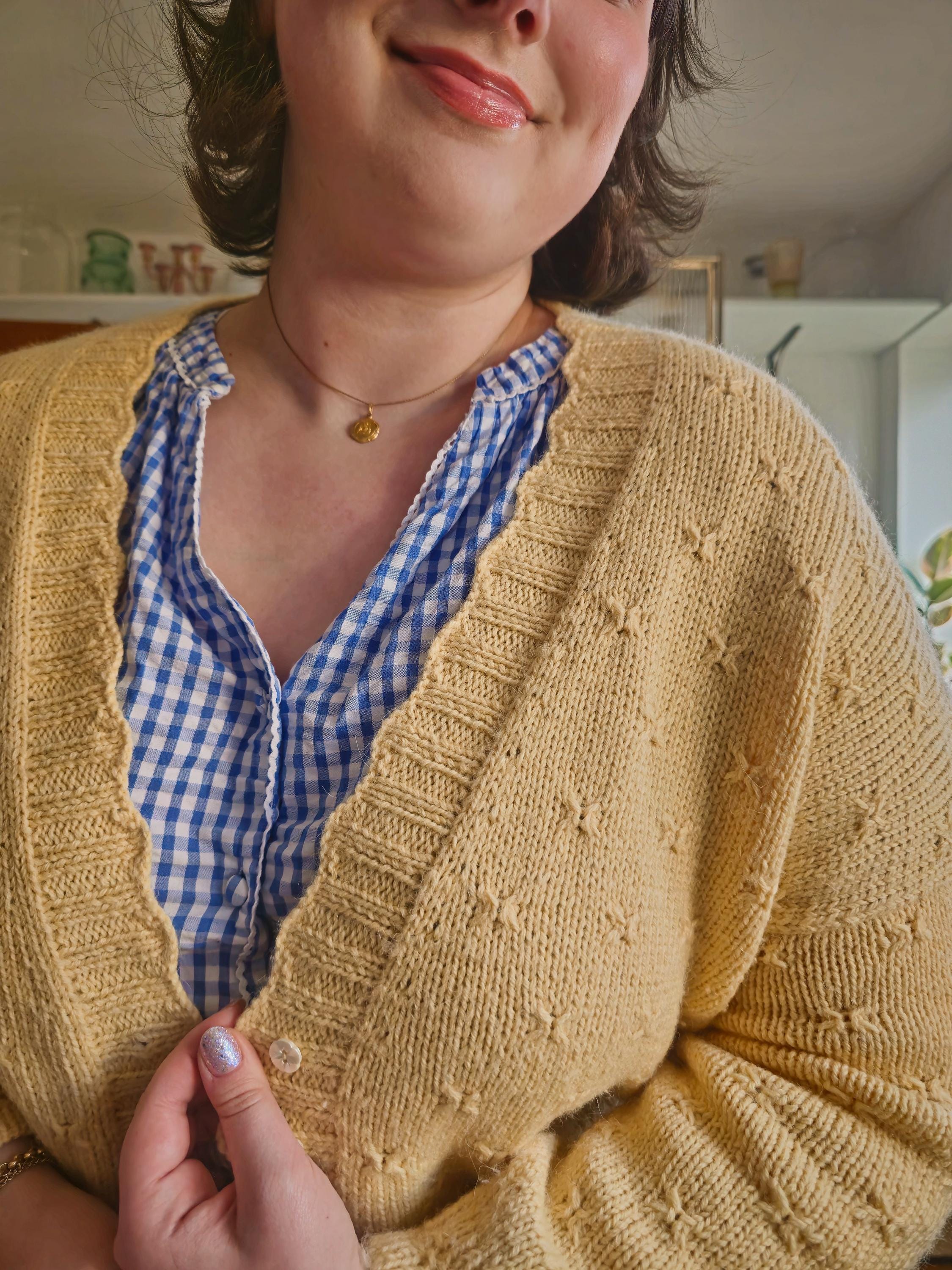 Top Down Drop Shoulder Cardigan With Cabled Flower Details and ...