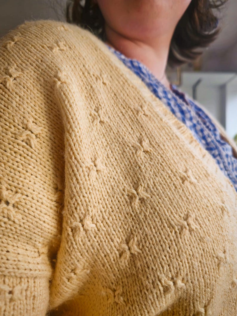 Top Down Drop Shoulder Cardigan With Cabled Flower Details and ...