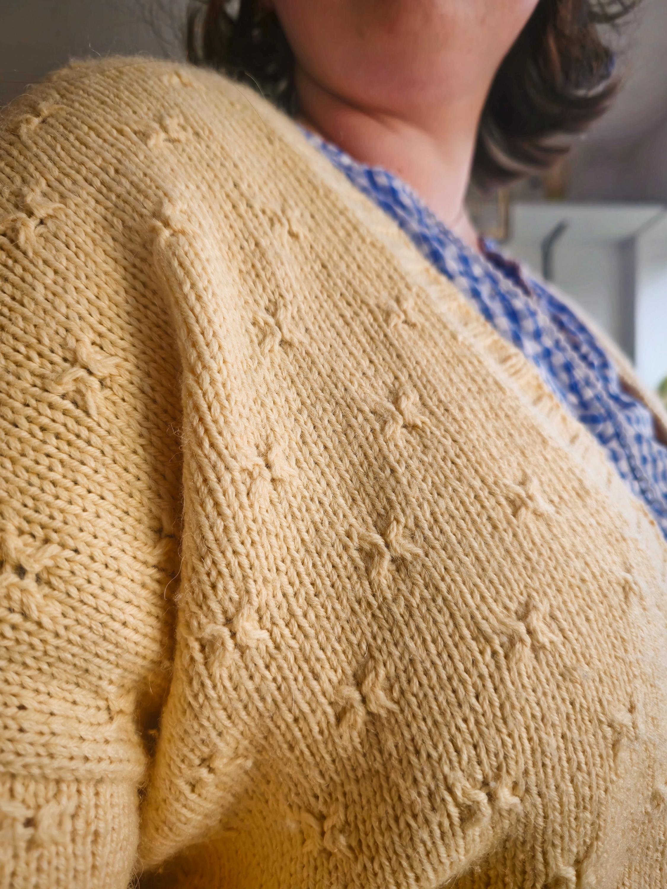 Top Down Drop Shoulder Cardigan With Cabled Flower Details and ...