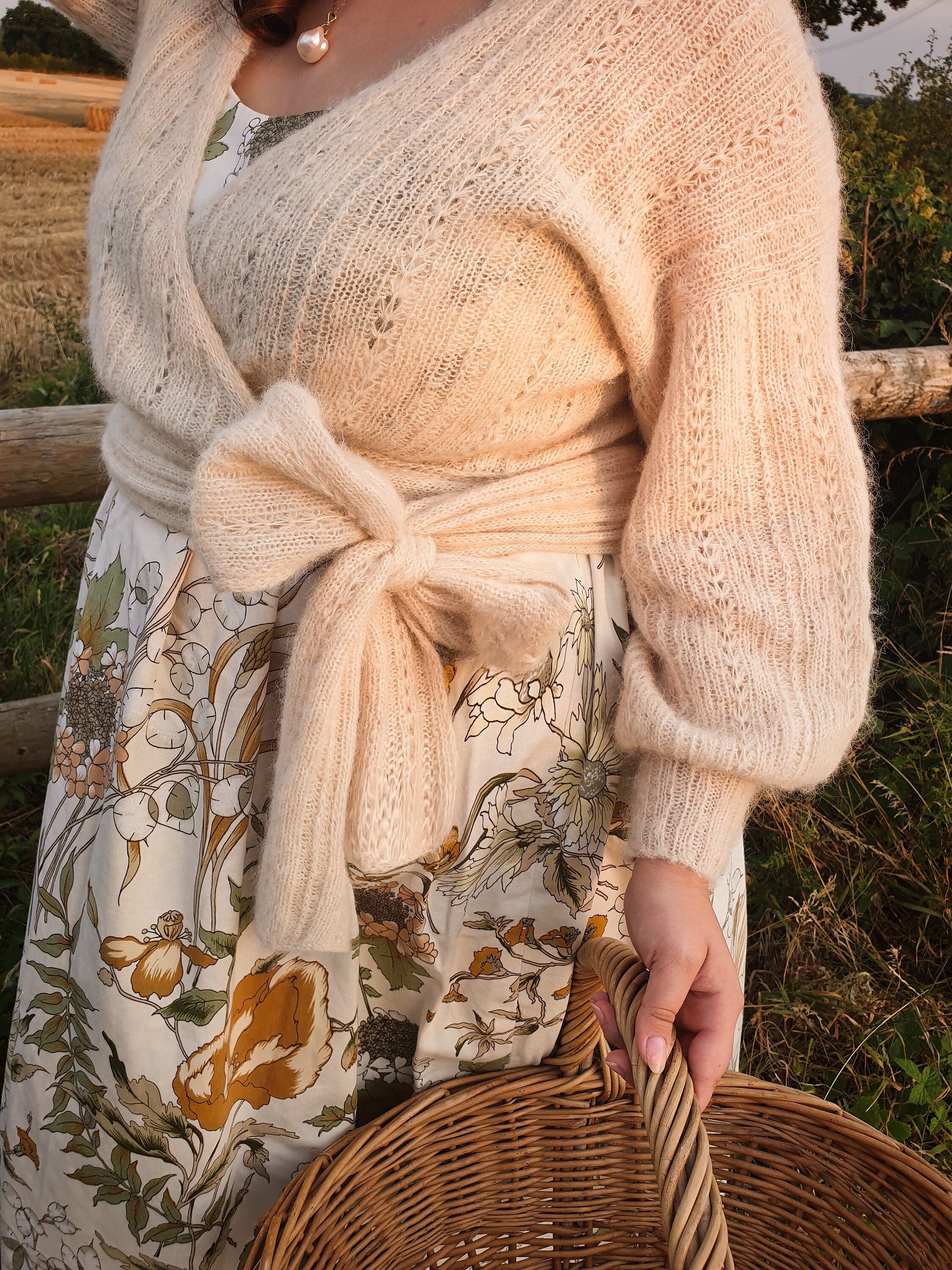 Drop Shoulder Wrap Lace Cardigan With Bow Intermediate Knitting Pattern ...