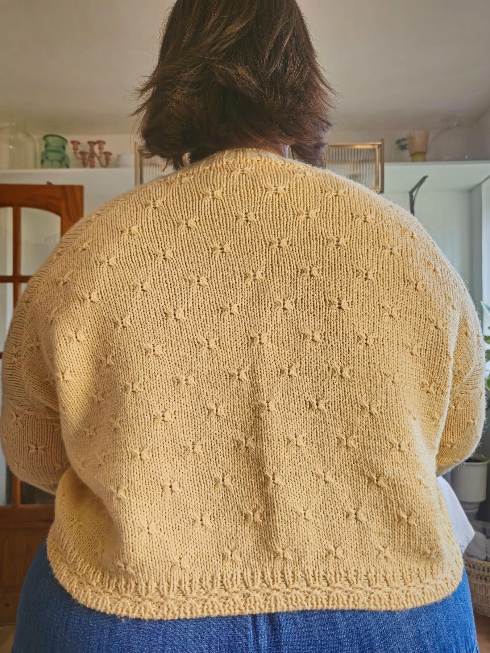 Top Down Drop Shoulder Cardigan With Cabled Flower Details and ...