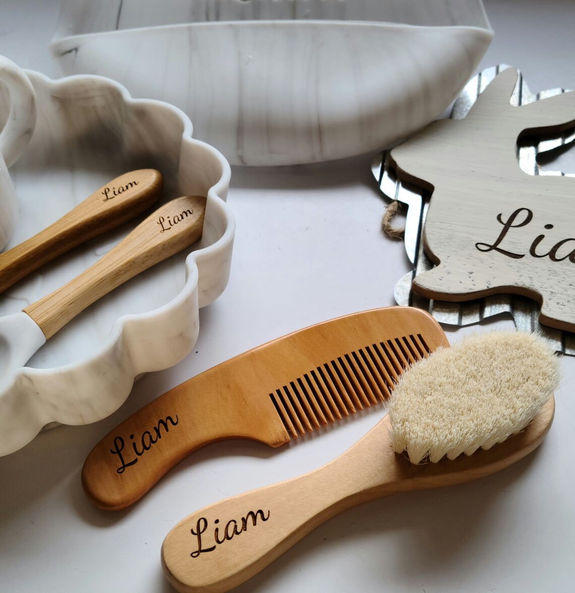 Natural Wood Comb and Brush Set, Blank Brush and Comb, Engravable Brush ...