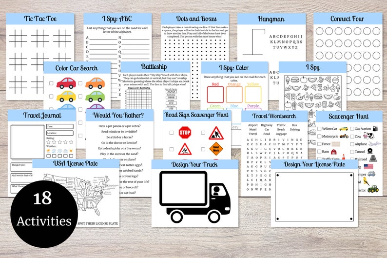 Printable Road Trip Activities, Road Trip Games, Travel Games ...