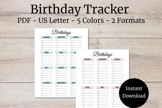 Printable Birthday Tracker Birthday Planner Birthday Tracker | Etsy