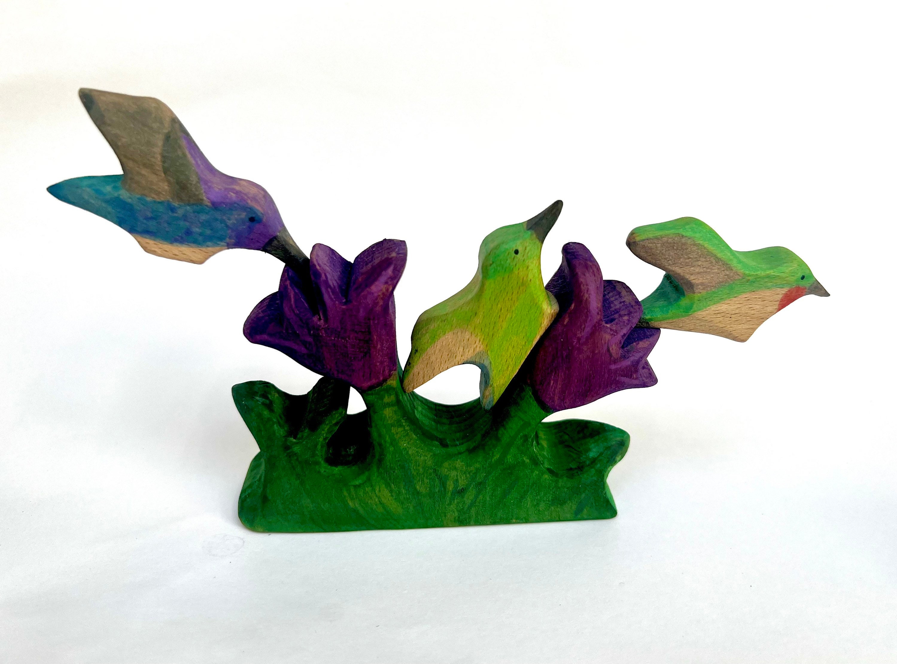 Hummingbird Flower Wooden Toy Nature Table Montessori Waldorf Bird ...