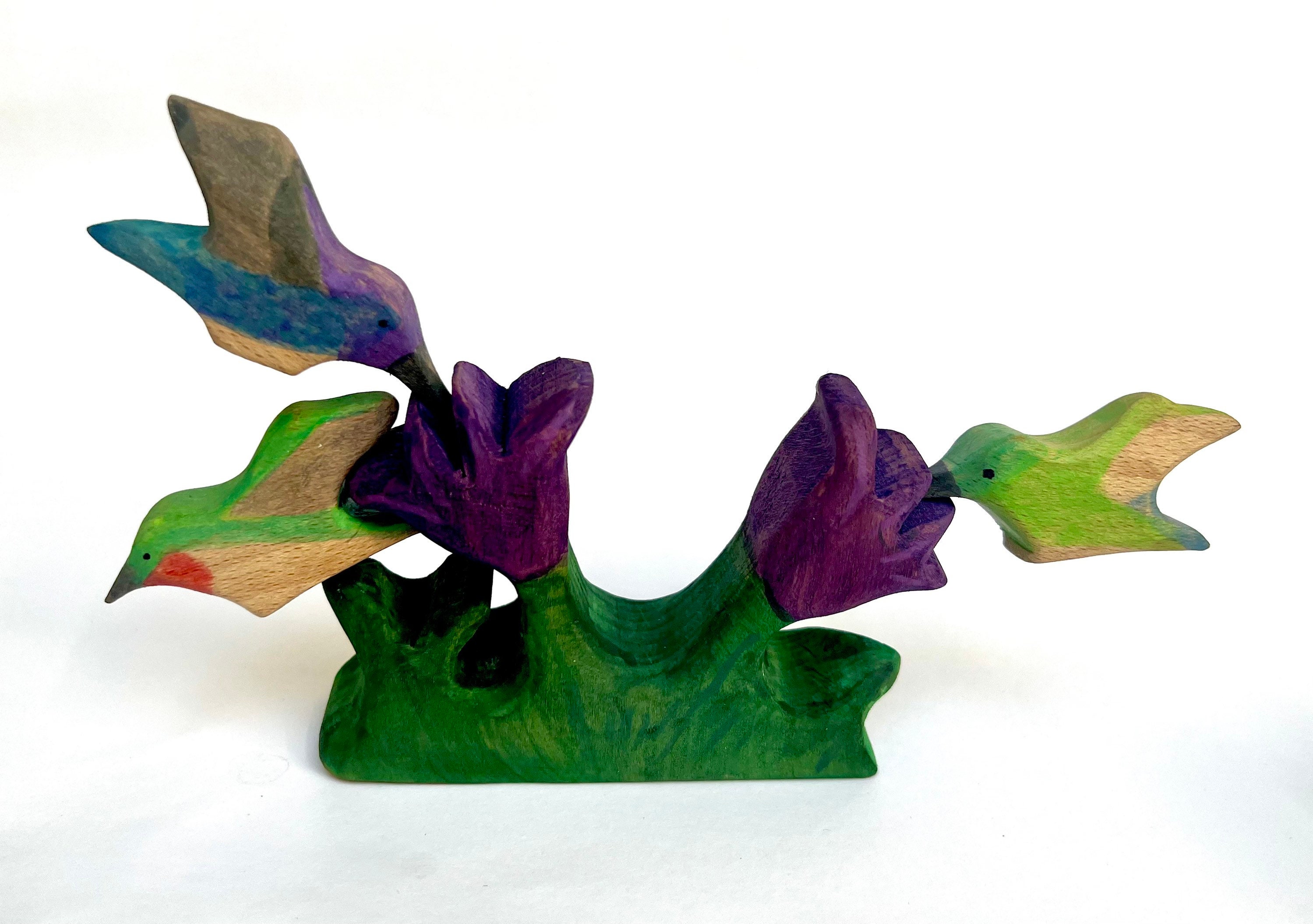 Hummingbird Flower Wooden Toy Nature Table Montessori Waldorf Bird ...