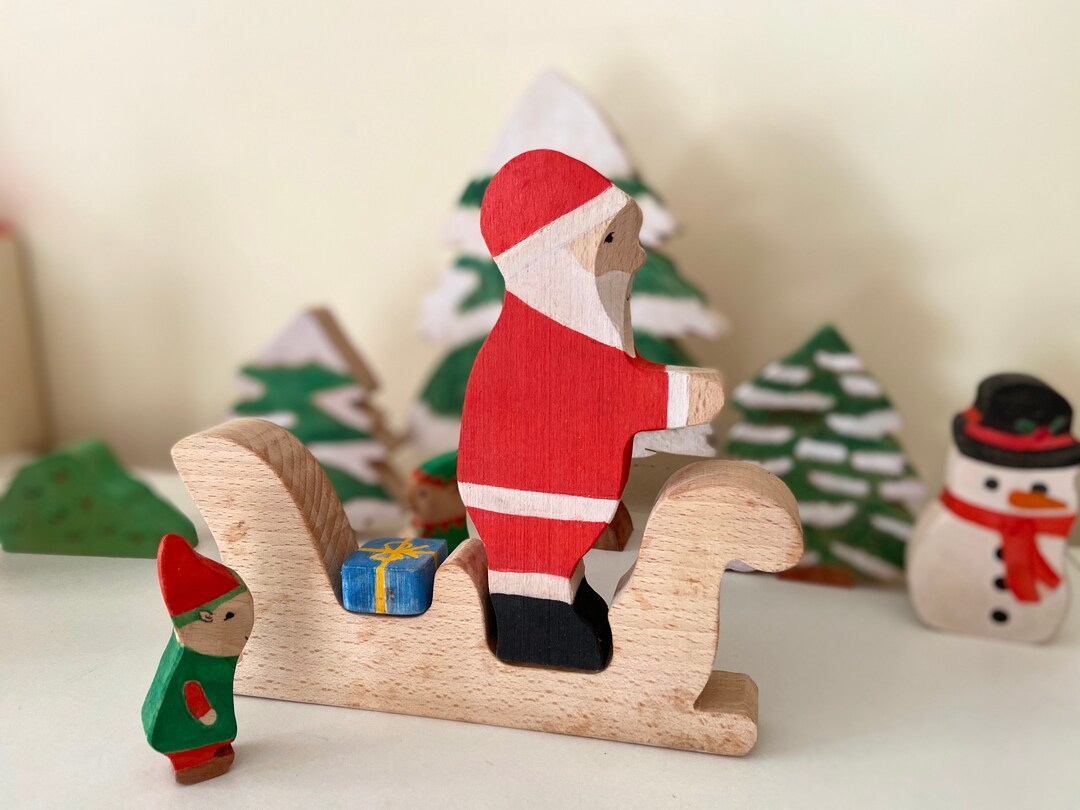 Santa Arms up Christmas St Nicholas Xmas Wooden Toy Sleigh Elf Present ...
