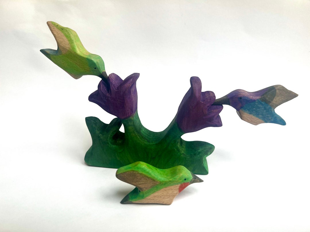 Hummingbird Flower Wooden Toy Nature Table Montessori Waldorf Bird ...