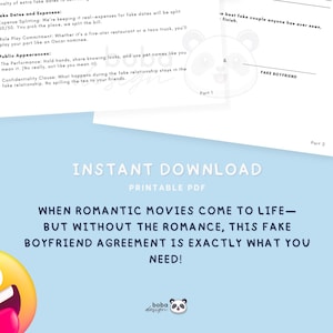 Funny Version of Fake Boyfriend Contract, Funny Printable Planner Funny ...