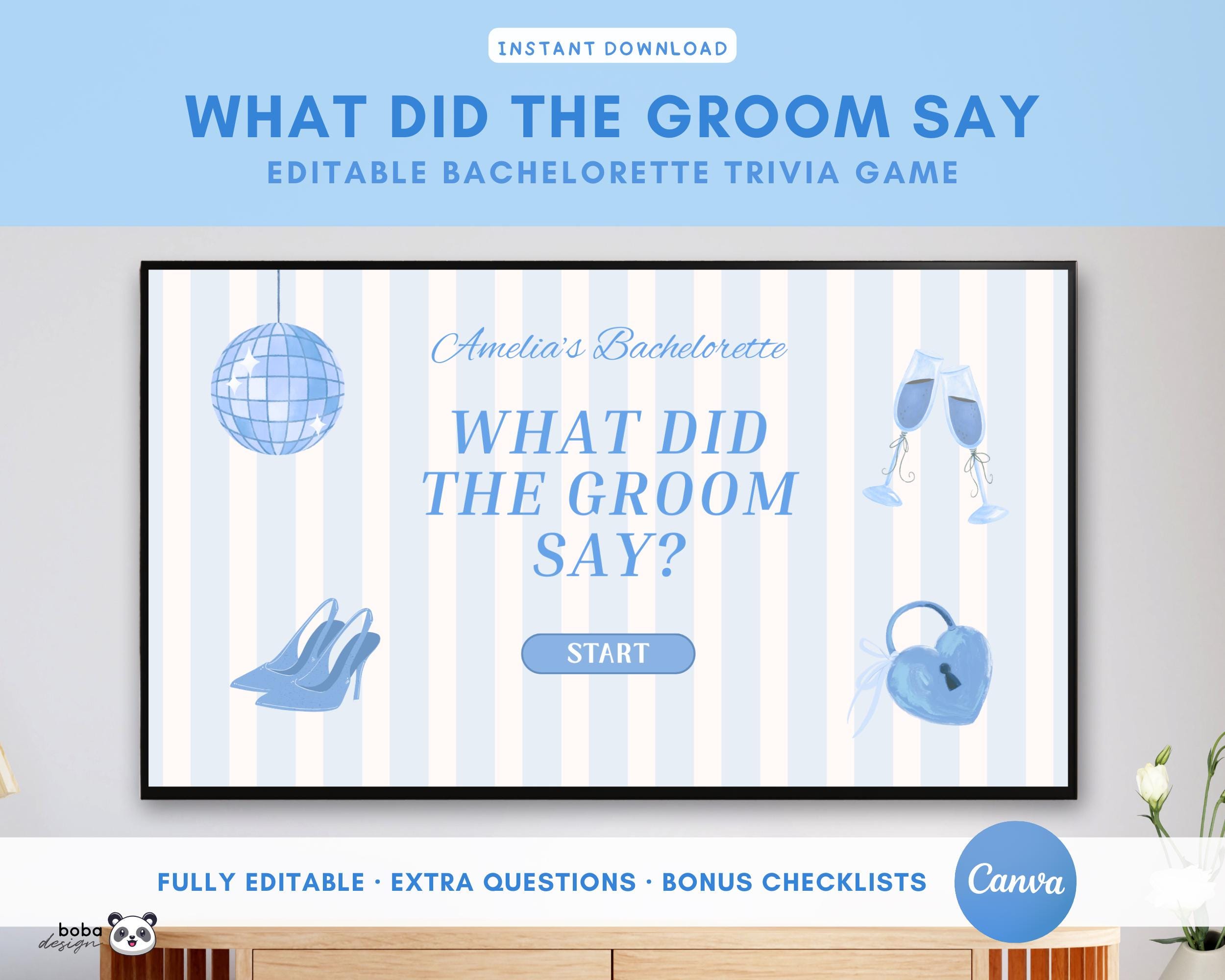 What Did the Groom Say? Bachelorette Party Game: Editable Trivia ...