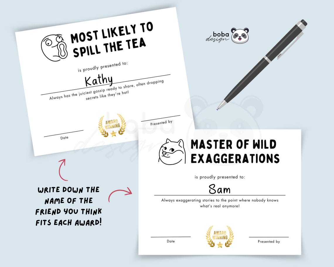 Printable Funny Friends Awards Appreciation Fun Gifts for Friends ...