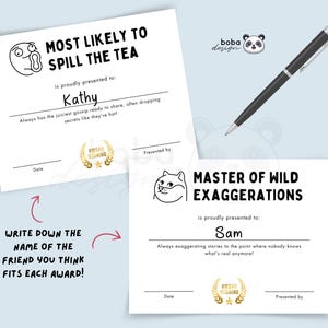 Printable Funny Friends Awards Appreciation Fun Gifts for Friends ...