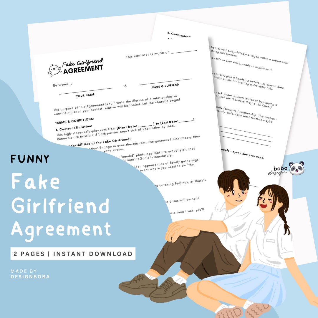 Funny Version of Fake Girlfriend Contract, Funny Printable Planner ...