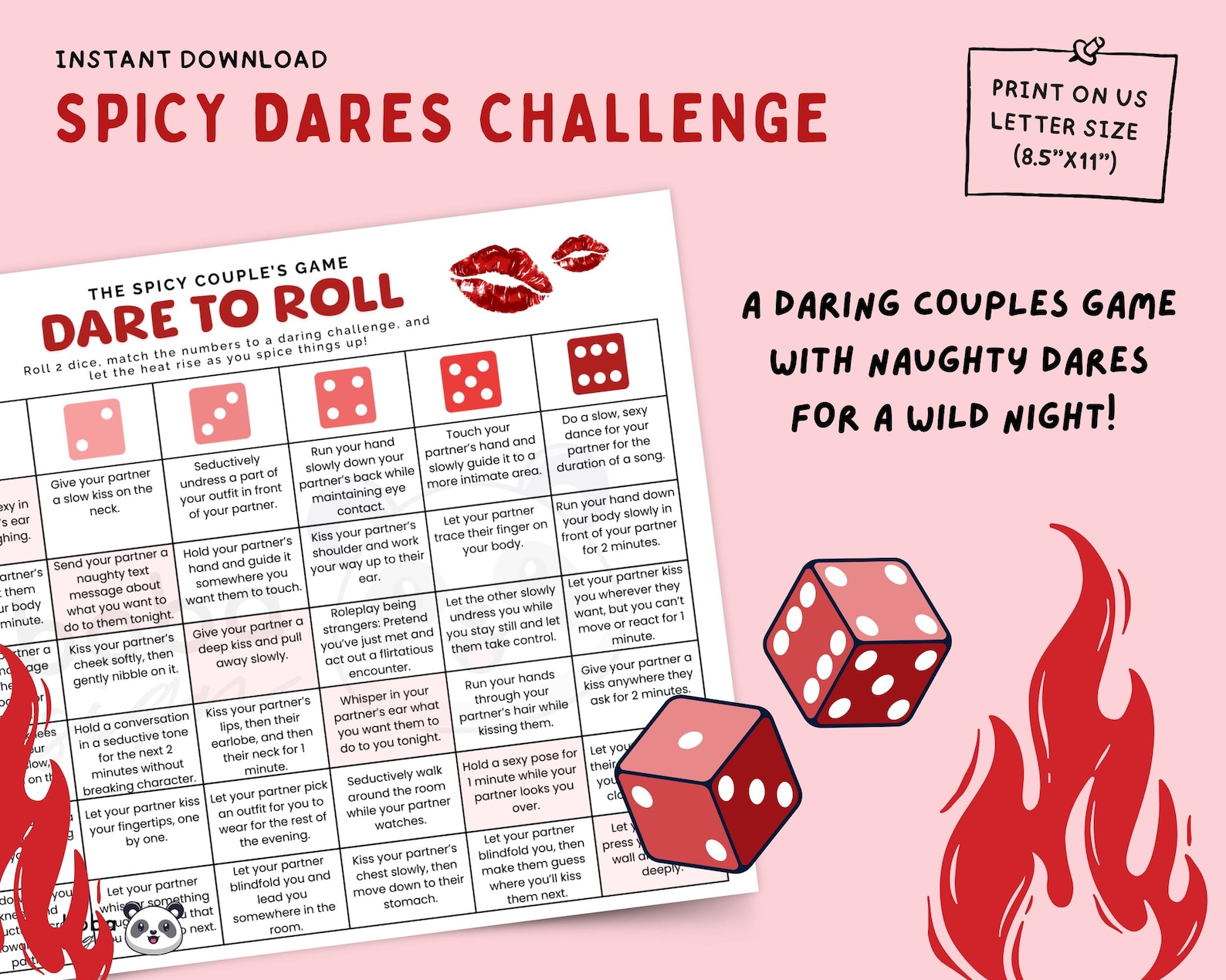 Printable Dirty Dares Game for Couple Spicy Couples Dice Game Spicy ...