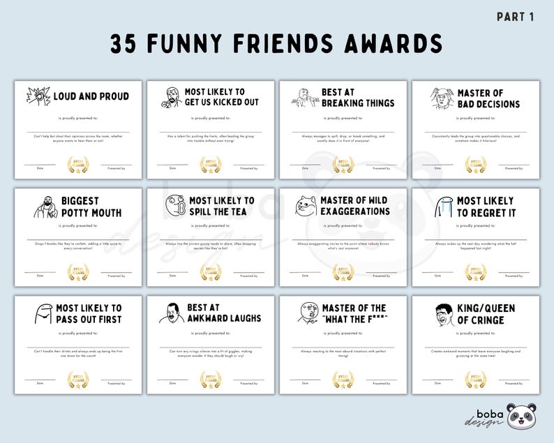 Printable Funny Friends Awards Appreciation Fun Gifts for Friends ...