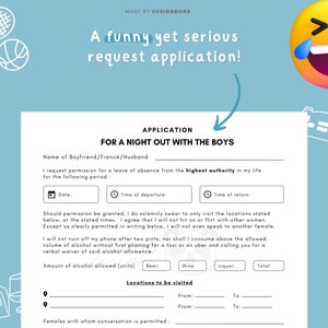 Application for a Night Out With the Boys Printable - Funny Printable ...