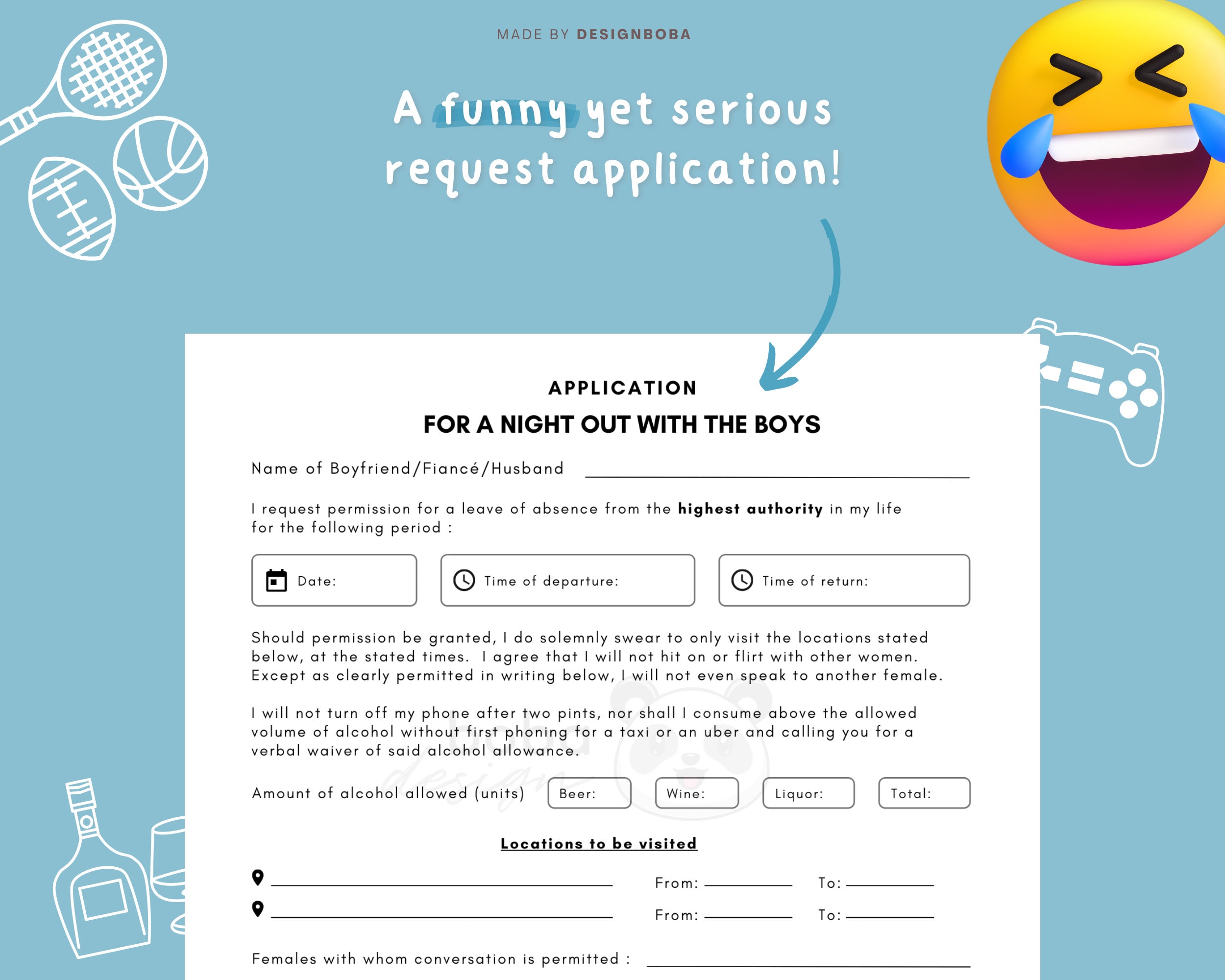Application for a Night Out With the Boys Printable - Funny Printable ...