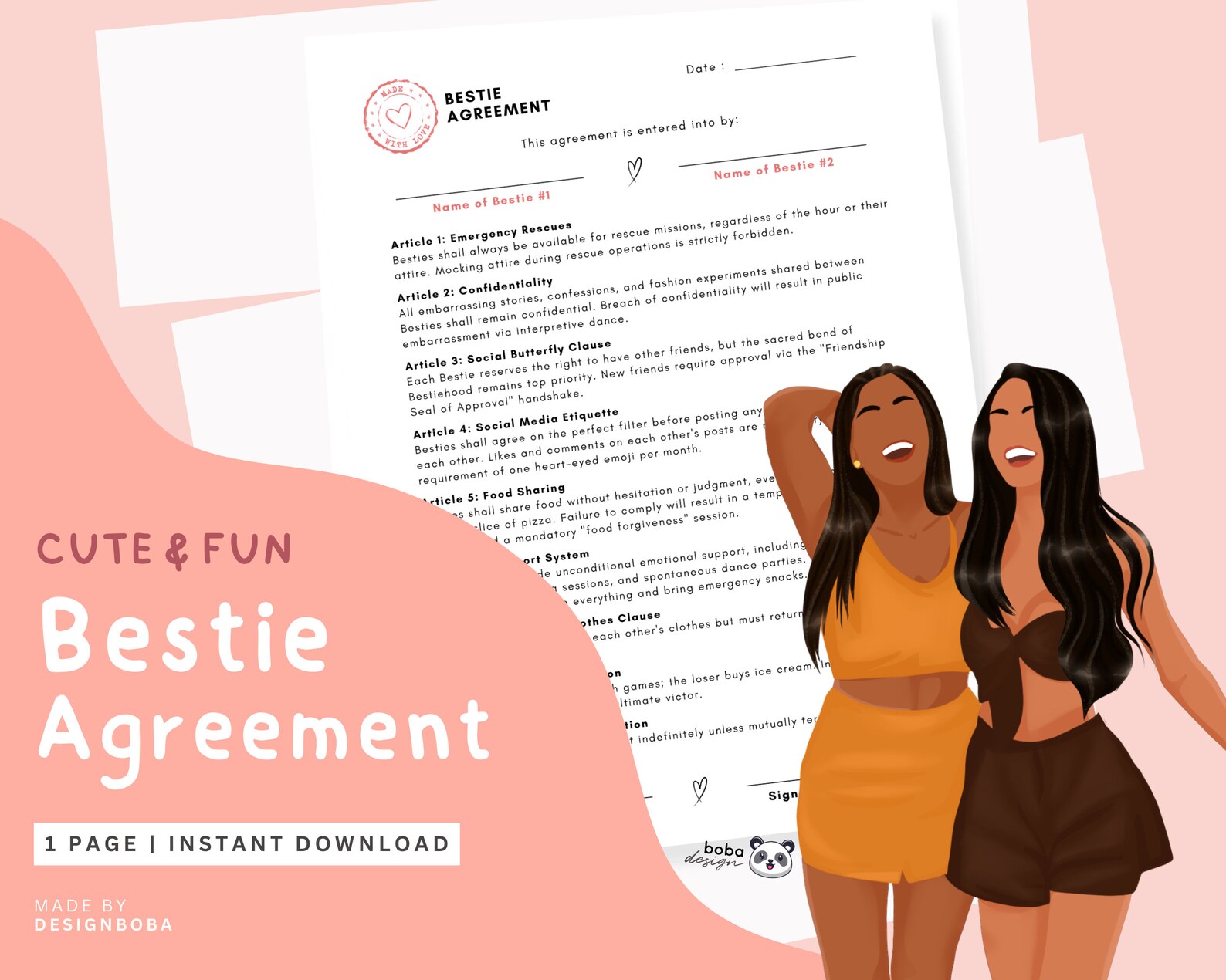 Bestie Contract Agreement Funny Printable Contract, Funny Relation ...