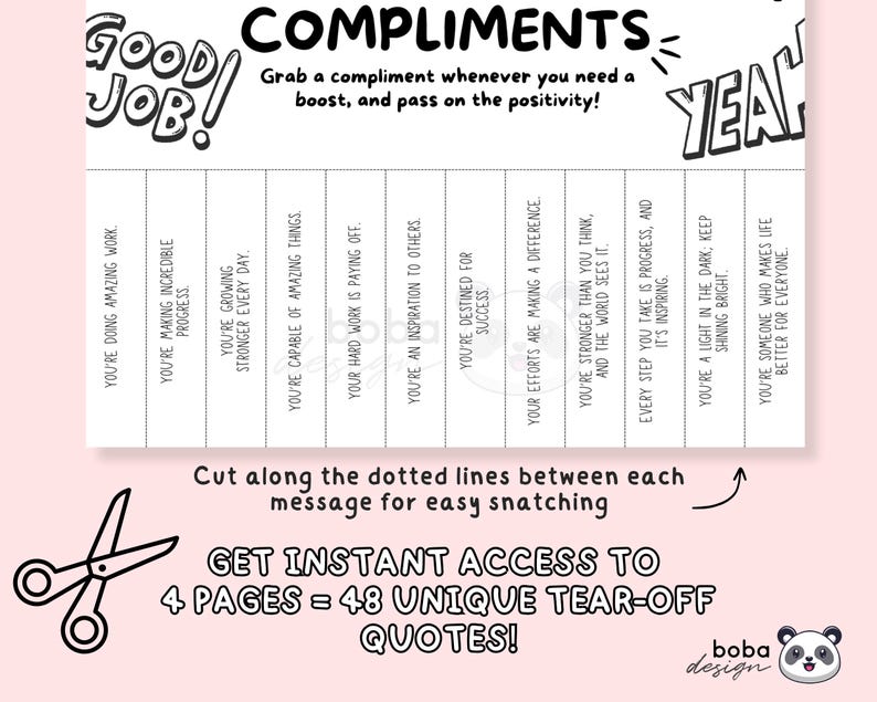 4 Printable Emergency Compliments Tear off Cheer up Gift Funny Break ...