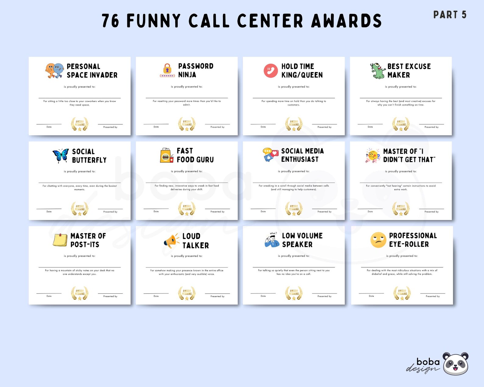 Printable Funny Call Center Employee Awards Appreciation Awards ...