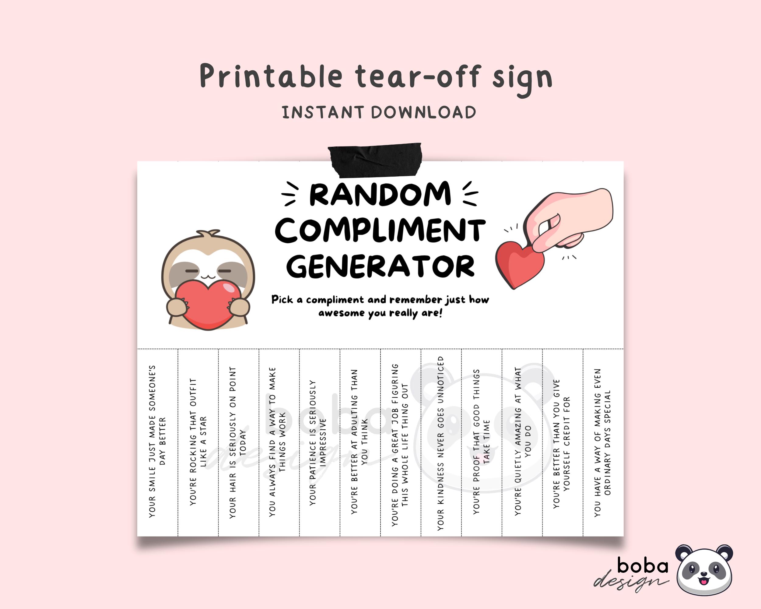 Printable Random Compliment Generator Positivity Funny Office Cubicle ...