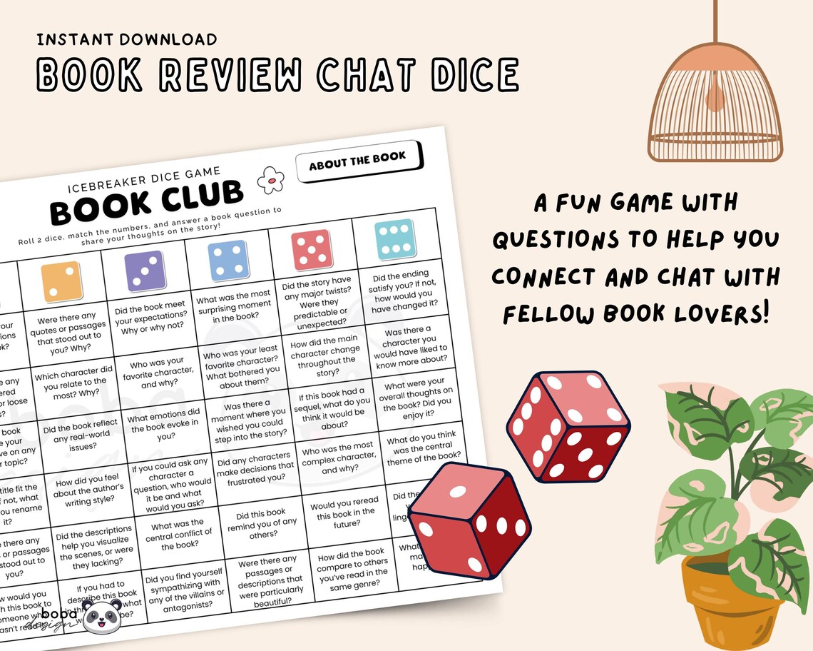 Printable Book Club Game Book Review Game Book Club Dice Game Book Club ...