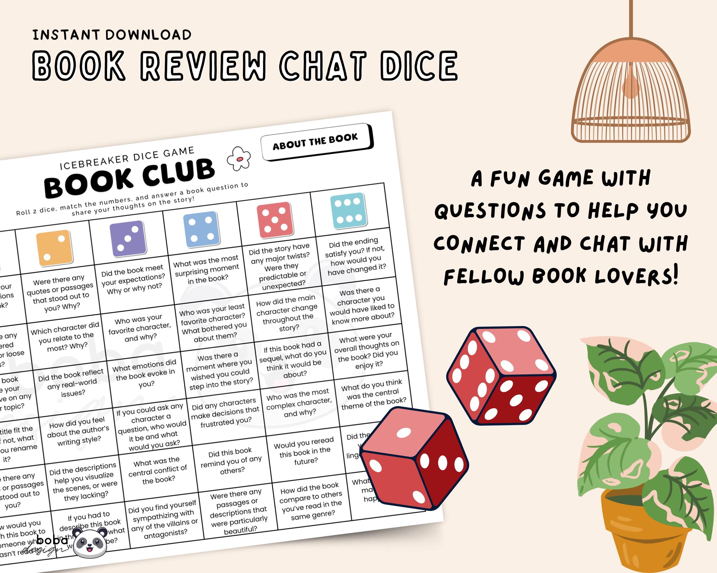 Printable Book Club Game Book Review Game Book Club Dice Game Book Club ...