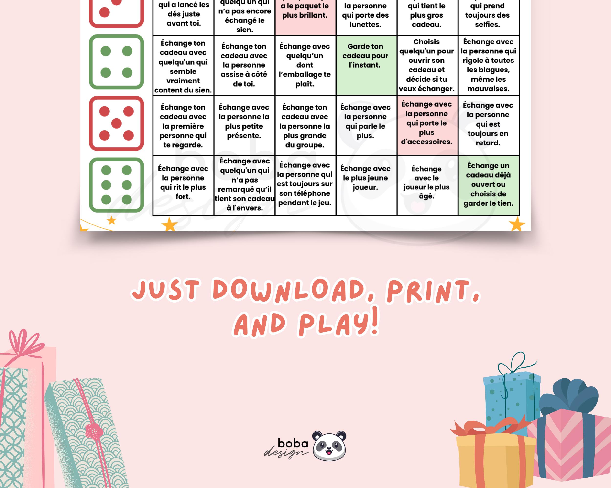 French Version of Roll the Dice Game Funny Roll the Dice Gift Exchange ...