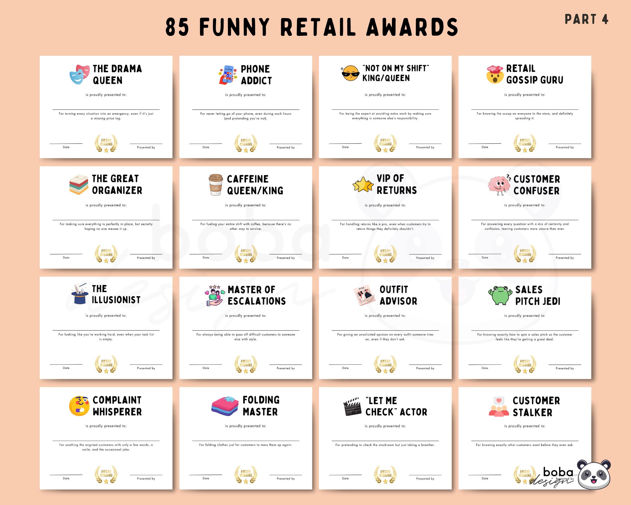 Printable Funny Retail Employee Awards Appreciation Awards Certificates ...