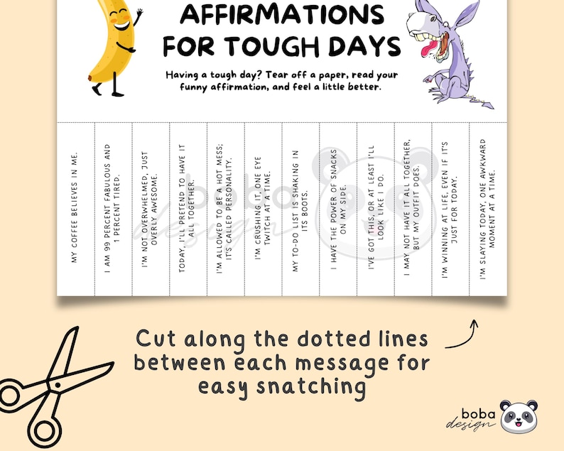 Printable Fun Affirmations for Tough Days Tear off Funny Office Wall ...