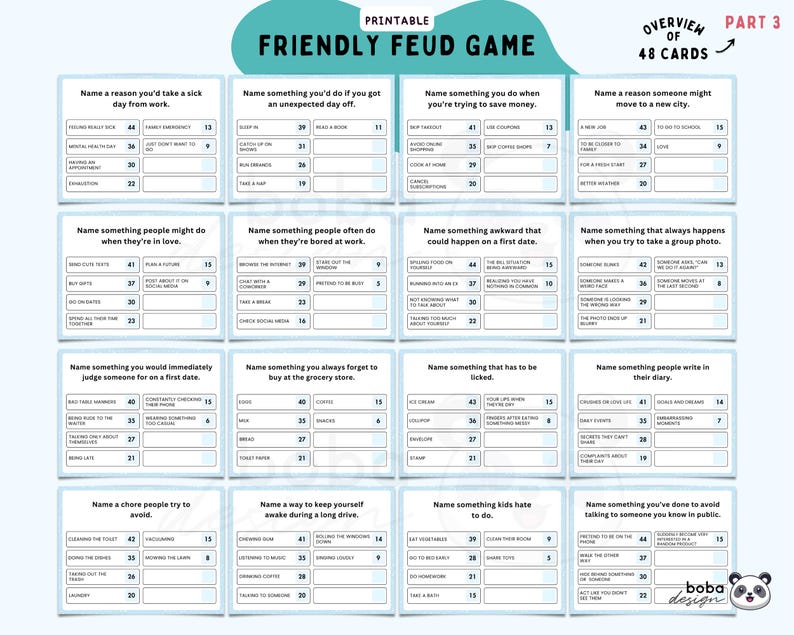 Printable Friendly Feud Game Printable Group Party Game Office Game ...