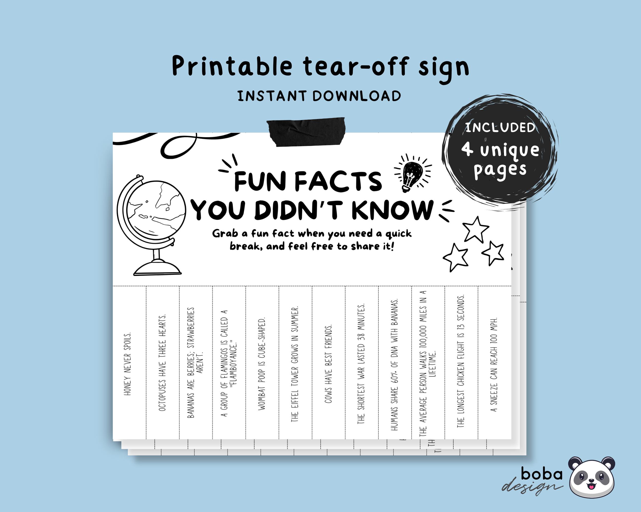 Printable Fun Facts You Didn't Know Tear off Sign Funny Games Funny ...