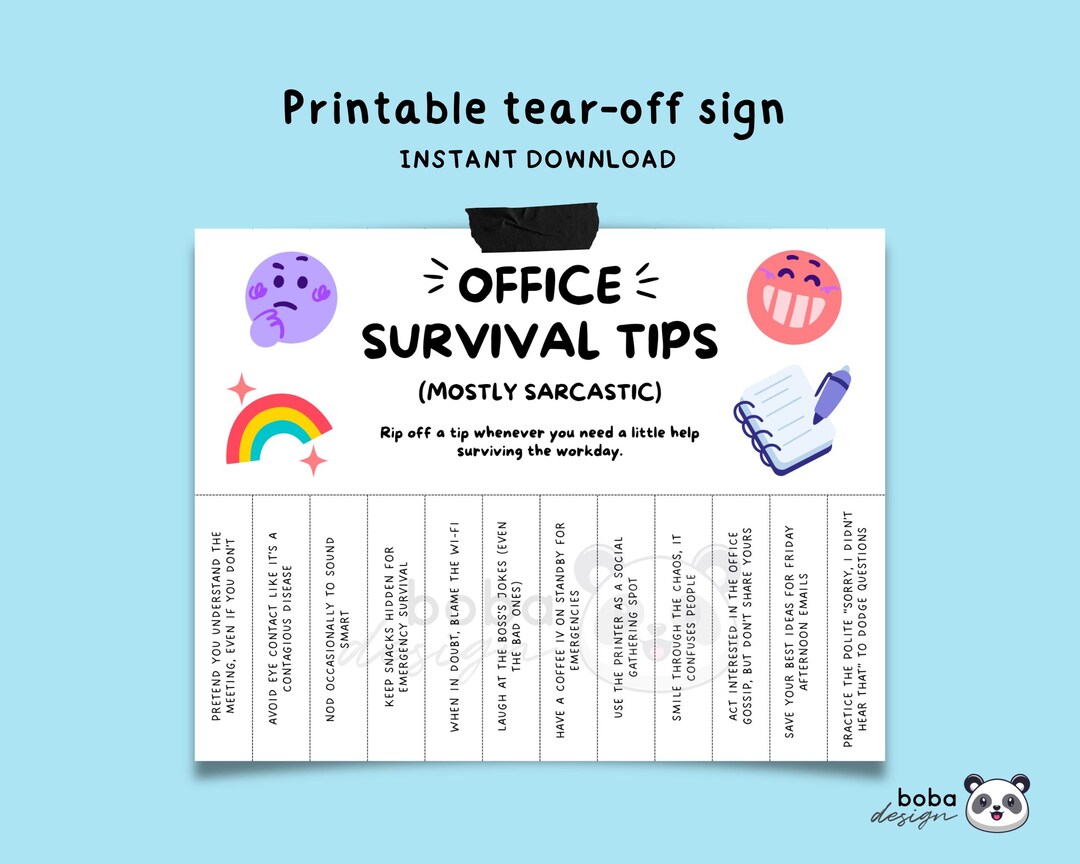 Printable Office Survival Tips Tear off Funny Office Wall Decor Funny ...