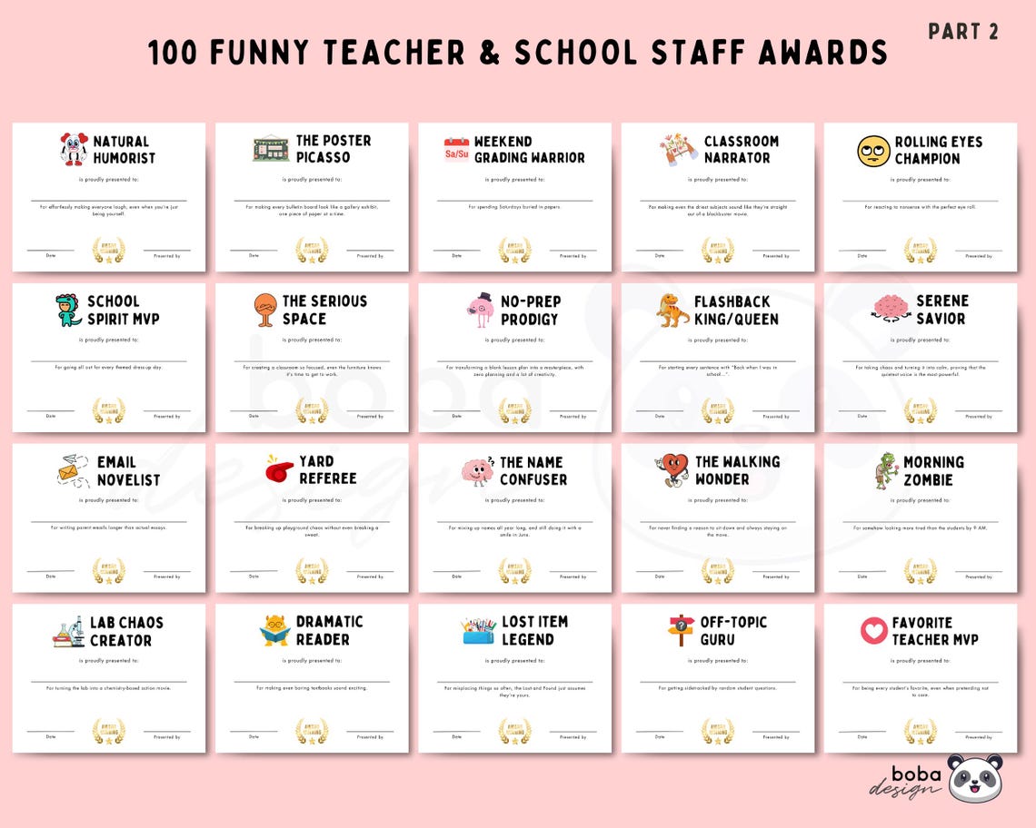 Printable Funny Teacher Awards Teacher and School Staff Appreciation ...
