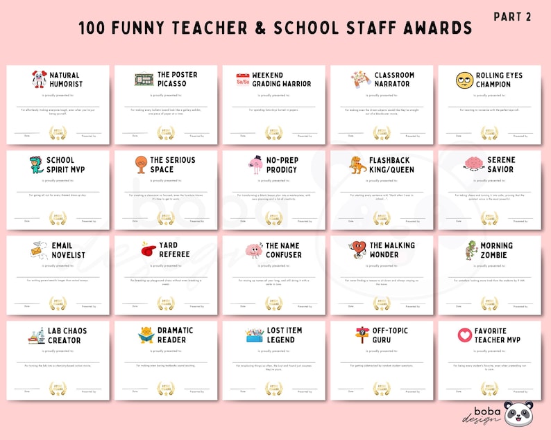 Printable Funny Teacher Awards Teacher and School Staff Appreciation ...