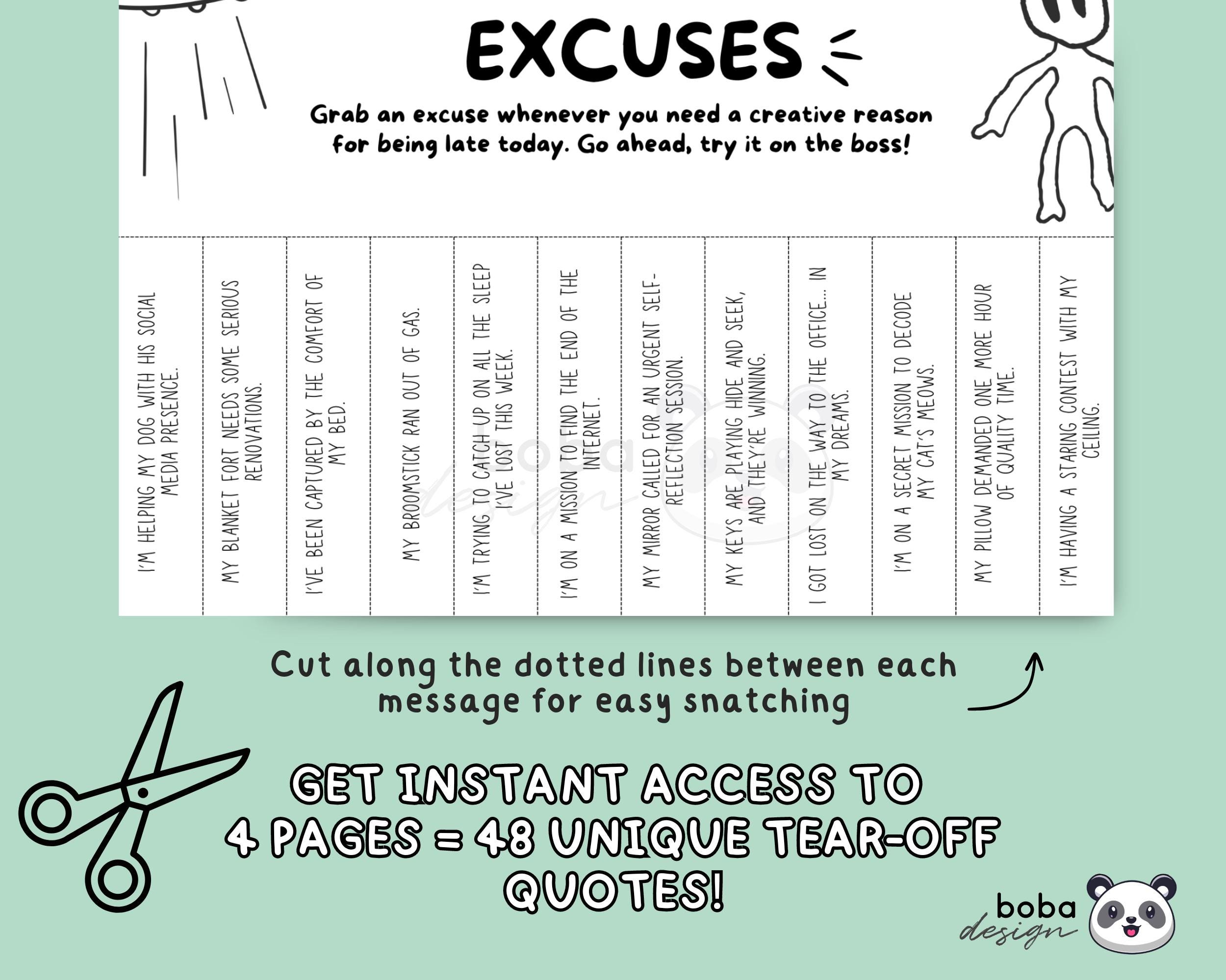 Printable Emergency Excuses Tear off Sign Funny Office Wall Decor Funny ...