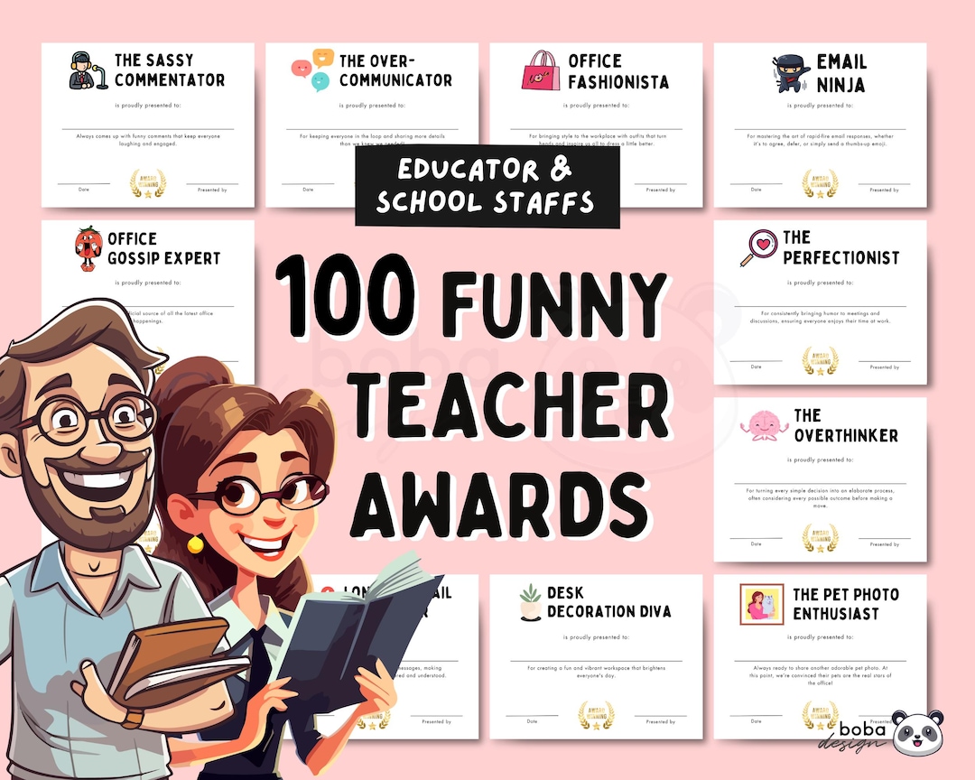 Printable Funny Teacher Awards Teacher and School Staff Appreciation ...