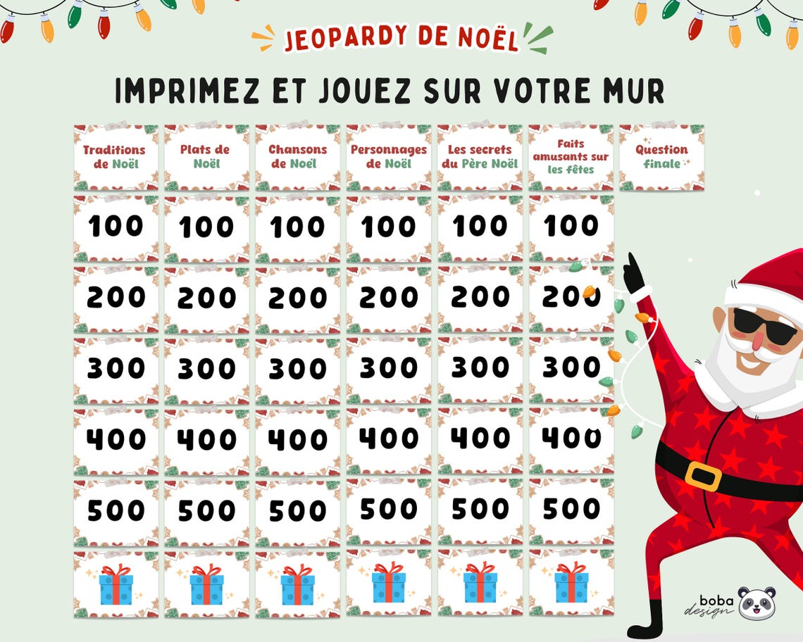 FRENCH Christmas Jeopardy Game Printable Office Party Games for Adults ...
