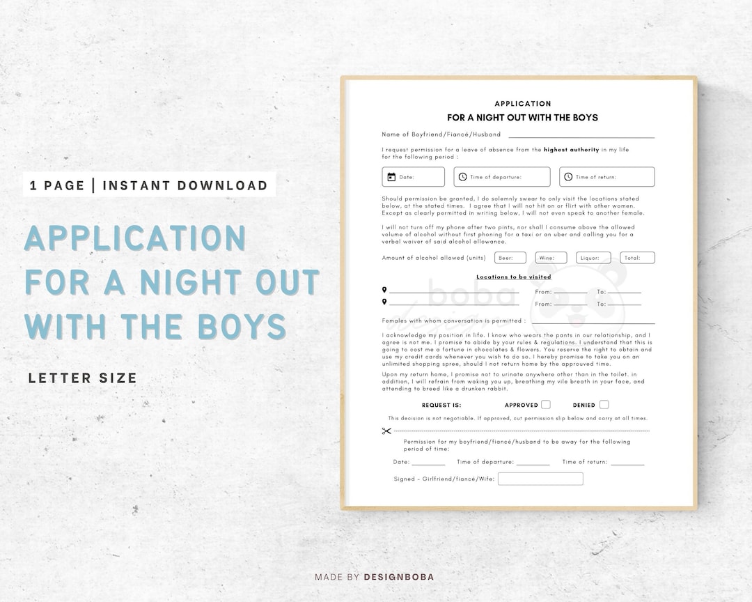 Application for a Night Out With the Boys Printable Funny - Etsy