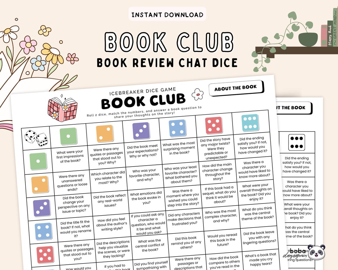 Printable Book Club Game Book Review Game Book Club Dice Game Book Club ...