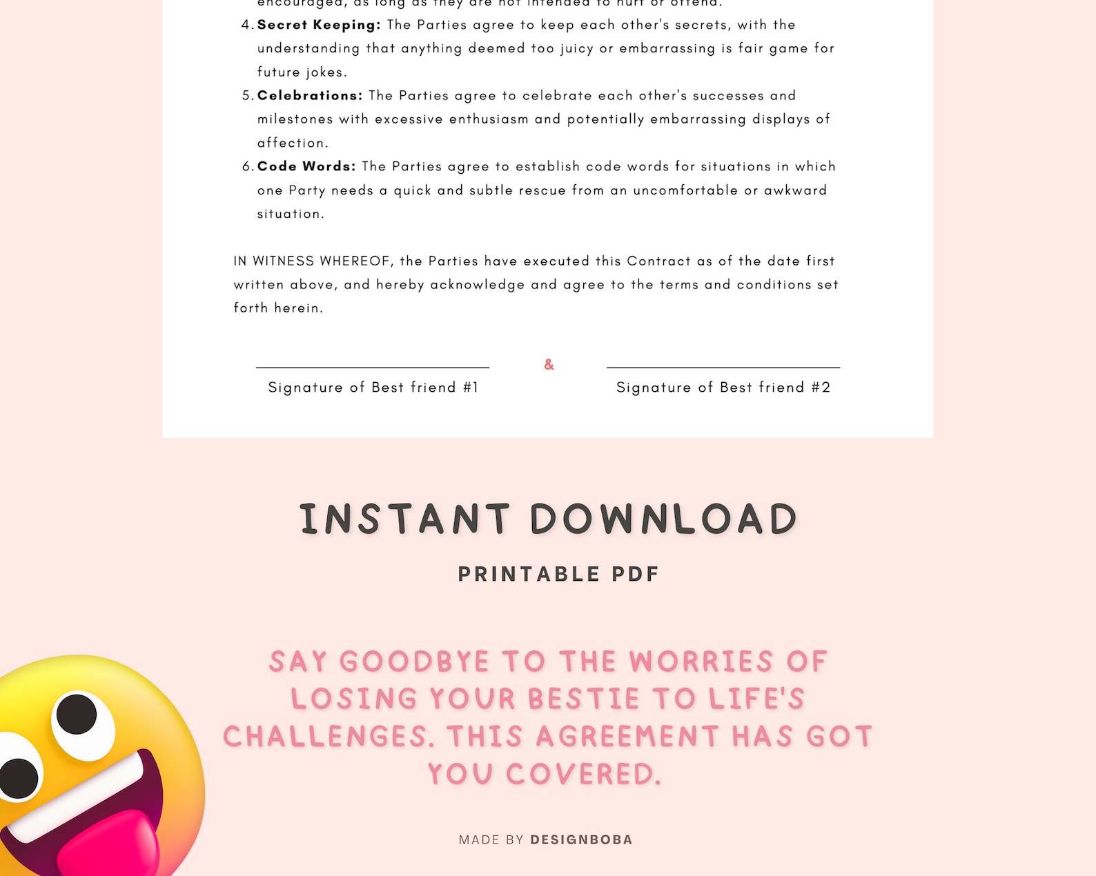Best Friend Contract - Funny Printable Contract, Funny Relation ...