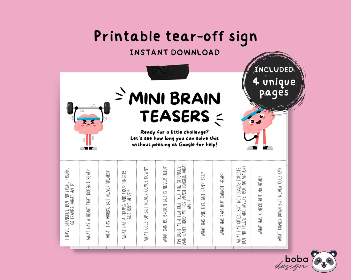 Printable Mini Brain Teasers Tear off Sign Funny Games Funny Office ...