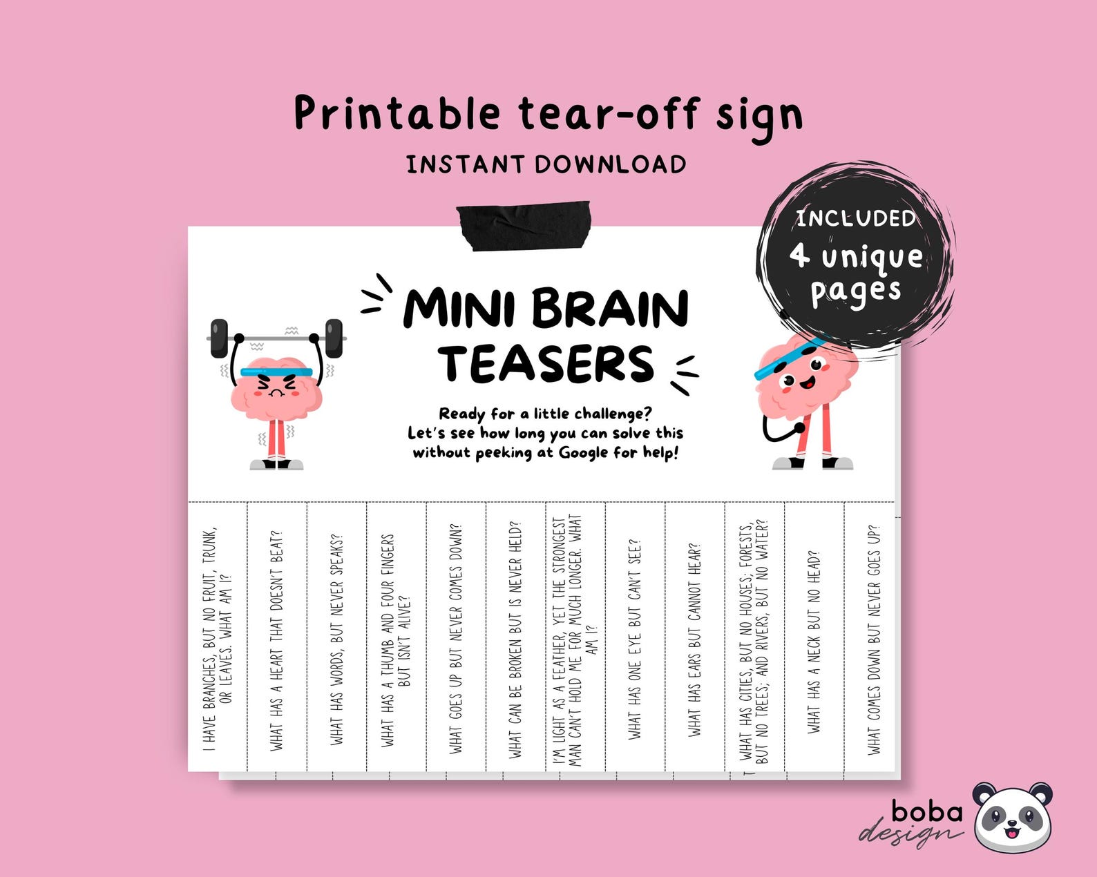 Printable Mini Brain Teasers Tear off Sign Funny Games Funny Office ...